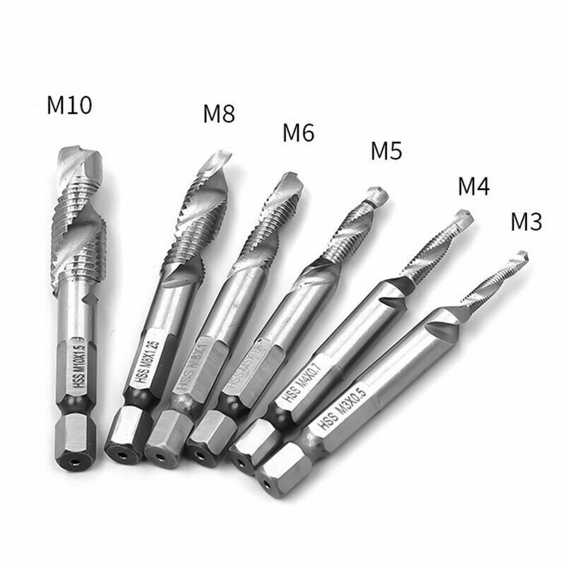 6x Hex Shank Titanium Plated Screw Thread Drill Bit Set Compound Tap ...