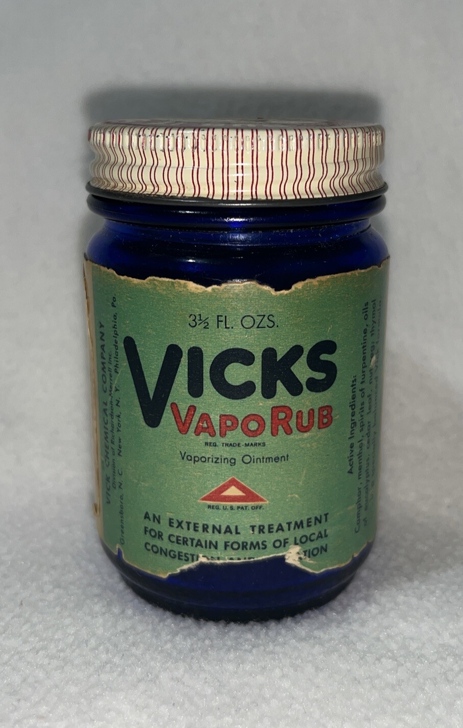 Vtg 1950s Vicks VapoRub Jar Cobalt Blue 3.5 oz w/Label and Lid ...