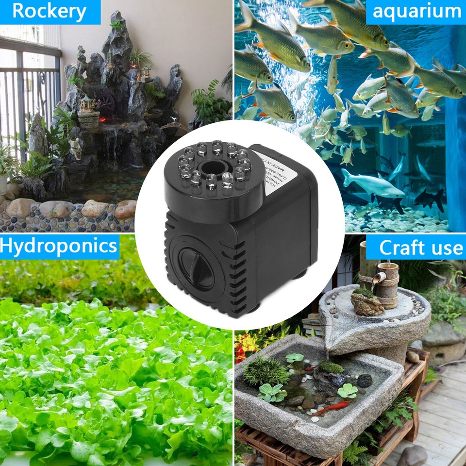 UK Plug 220-240V Submersible Fountain Pump With LED Light Water Pump ...