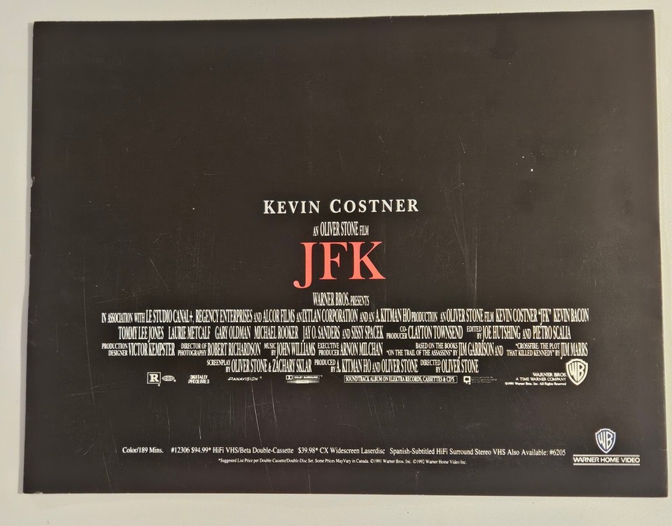 1992 JFK VHS Release Video Store Owner Promo Sell Sheet Kevin Kostner ...