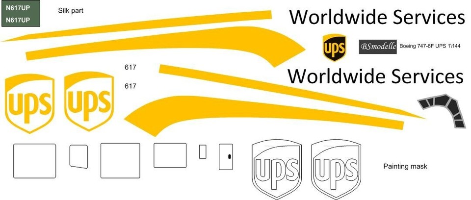1/144 BSmodelle 144609 Boeing 747 8F UPS decals + painting masks | eBay
