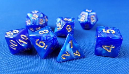 7 Piece Polyhedral Dark Blue Marble Dice Set - Dungeons and Dragons AD ...