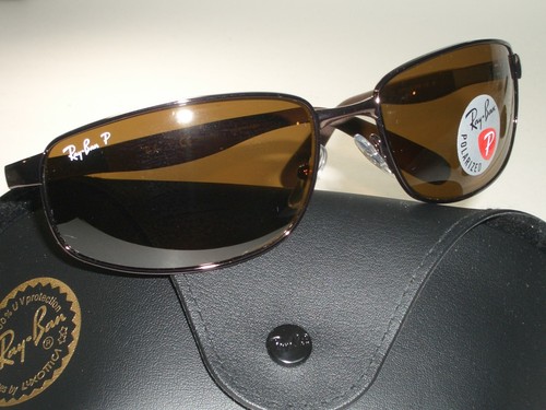 RAY-BAN RB3254 014/57 61-16 BROWNISH CHROME POLARIZED METAL WRAPS ...