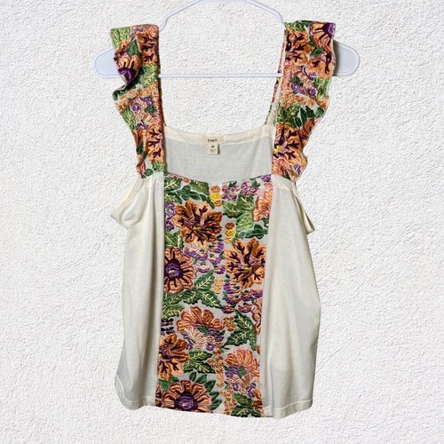 Anthropologie Tiny Tank Top Floral Cottage Women Medium Ruffle Sleeve ...