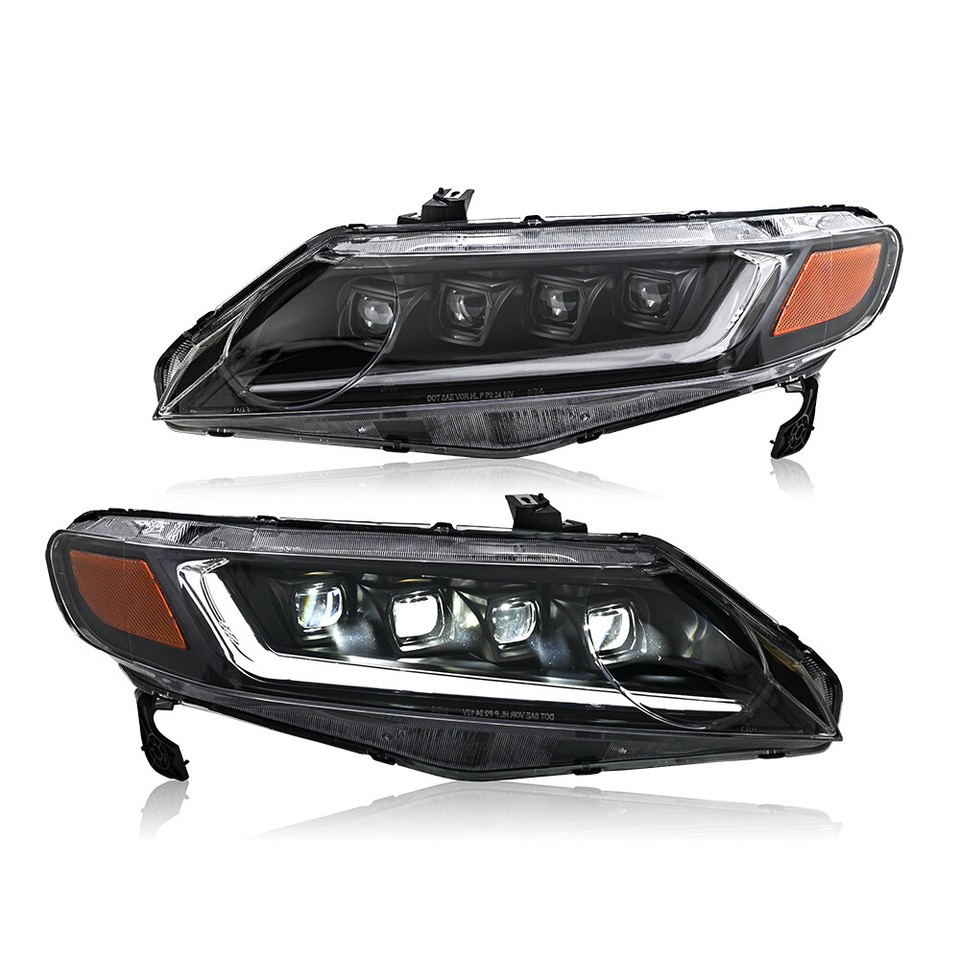 New Pair 4 Lens LED Headlights Fit For Honda Civic 2006-2011 Front Lamp ...