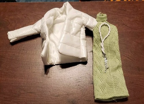 Curvy Barbie outfit, green knit dress, white puffer jacket, new. | eBay
