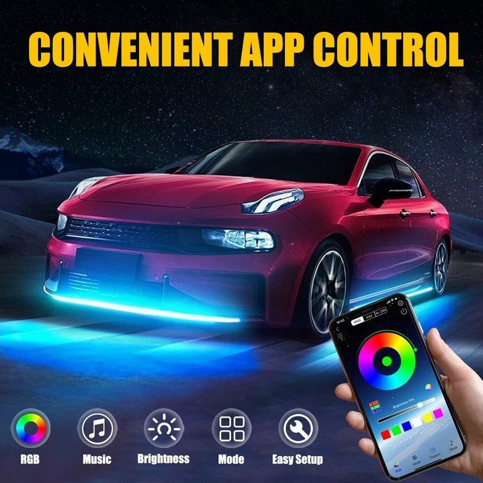 6X Underglow 5050 SMD RGB Car System Neon Strip Lights w/ APP Truck ...