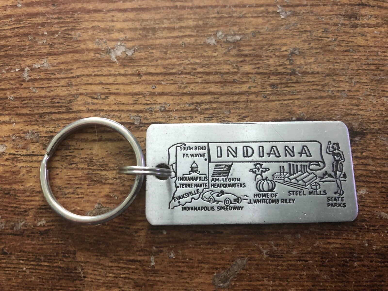 Vintage INDIANA STATE Aluminum Tag Ring keychain Indianapolis Speedway ...