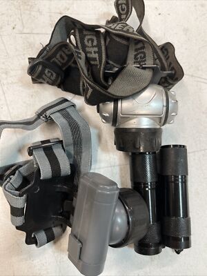 2 Harbor Freight Flashlights, 1 Harbor Freight Headlight, 1 Unbranded ...