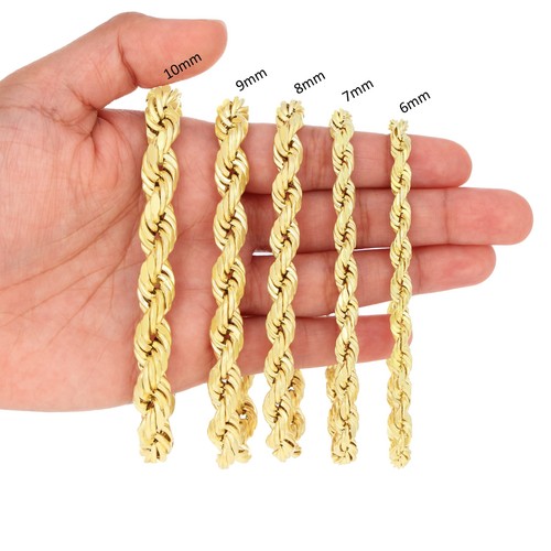 10K Yellow Gold 2mm-7mm Diamond Cut Rope Chain Necklace Men Womens 16 ...