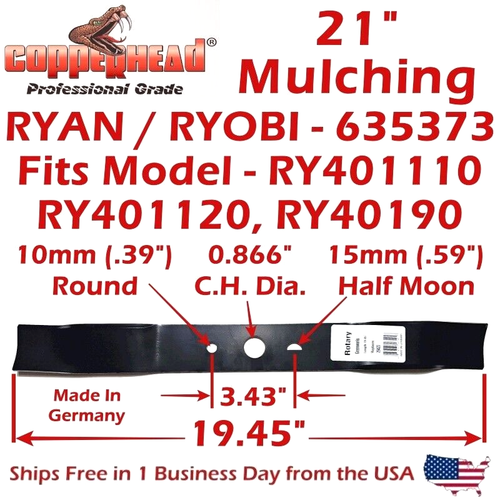 COPPERHEAD 21" Mower Blade for RYAN / RYOBI - 635373 / RY401110 ...