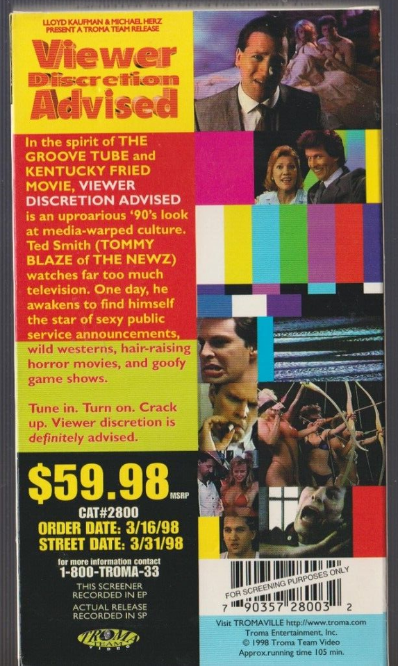 VIEWER DISCRETION ADVISED 1998 VHS CULT HORROR TROMA VIDEO SCREENER | eBay
