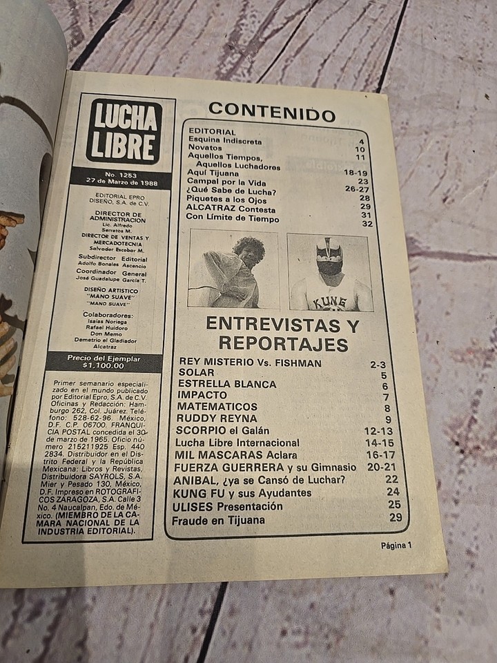 VINTAGE Lucha Libre Magazine #1253 March 1988 Mil Mascaras - MADE IN ...