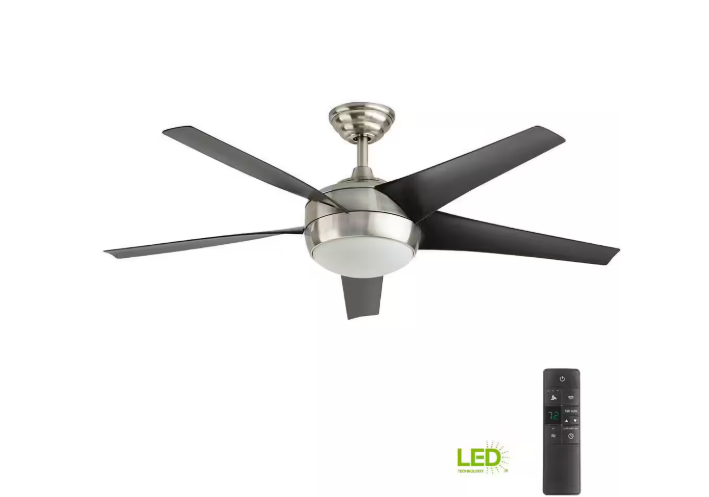 Windward IV 52 in. Indoor LED Brushed Nickel Ceiling Fan with Dimmable ...