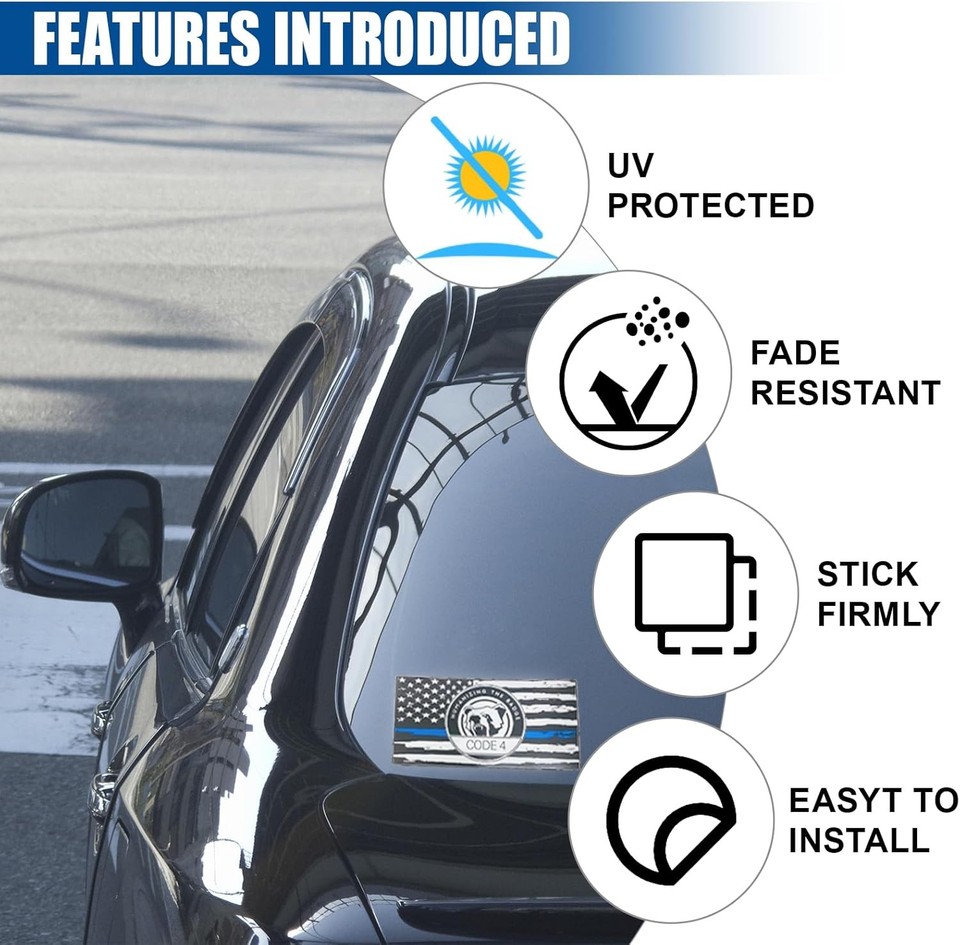 Thin Blue Line Car Sticker Decal Code 4, Reflective Vinyl Auto Window ...