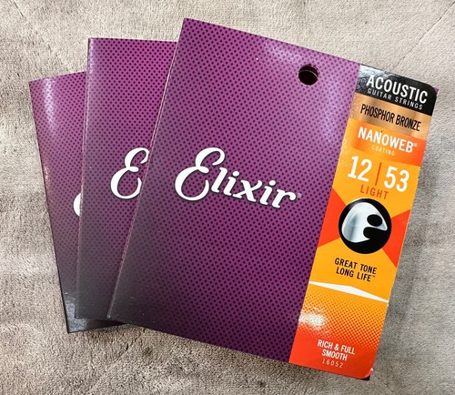 3 Sets Elixir 16052 Nanoweb Acoustic Guitar Strings Light 12-53 New | eBay