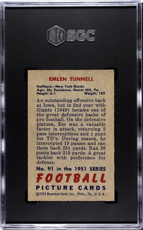 1951 Bowman Emlen Tunnell #91 SGC 7.5 | eBay