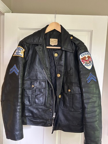 Vintage Leather Police Jacket with Patches 42 Large Illinois | eBay
