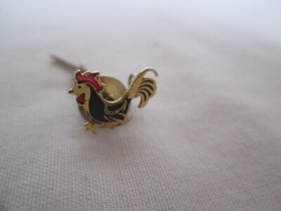 Rooster Chicken Tie Tack Pin Lapel Pin Gold Tone Red & Black Enamel ...