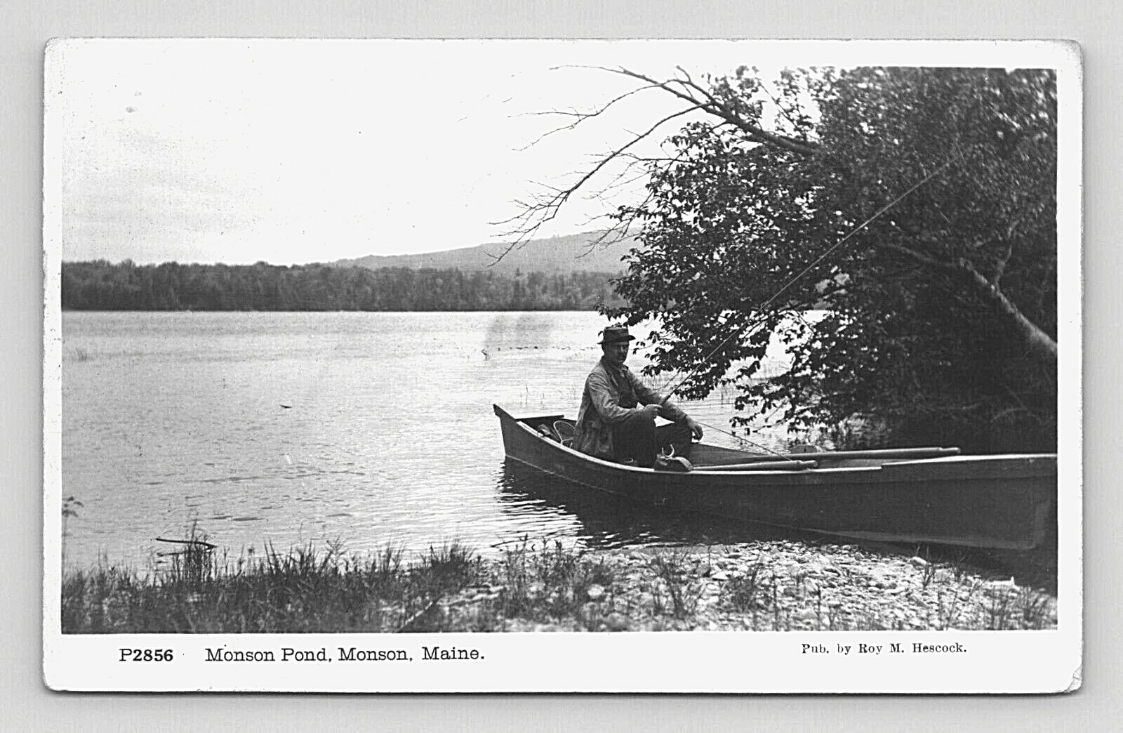 Rppc MONSON LAKE MAINE Fisherman, Small Flat Bottom Boat, 1910-20, REAL ...