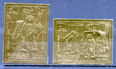 SHARJAH 1970 SPACE RESEARCH SET OF 2 STAMPS IMPERF. ON GOLD FOIL MNH | eBay