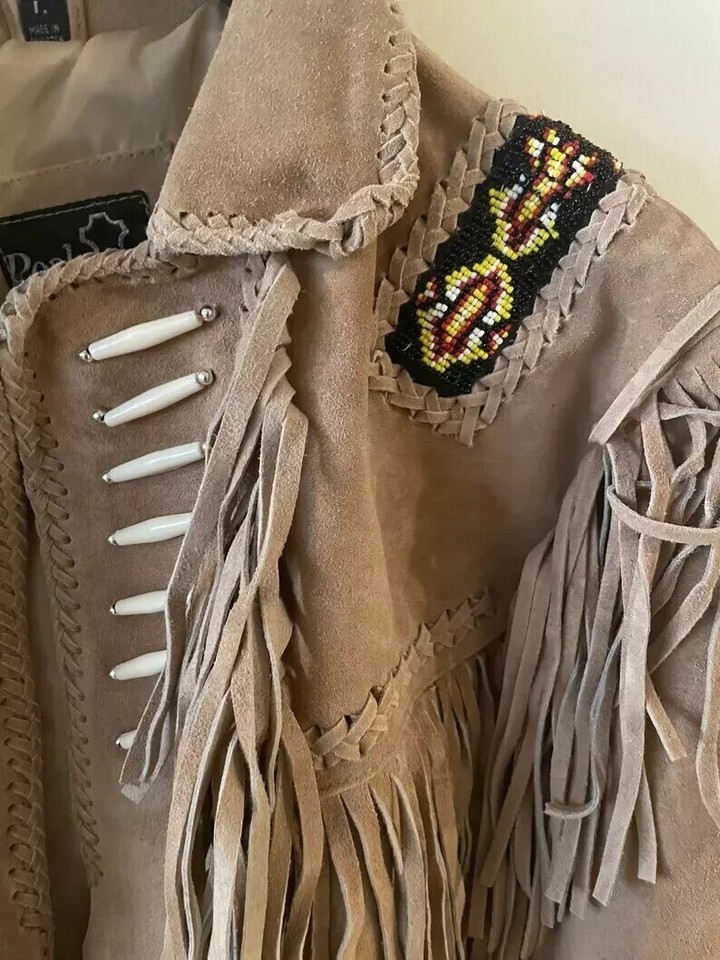 Native American Indian Beaded Handmade Buckskin Suede Fringe Mountain ...