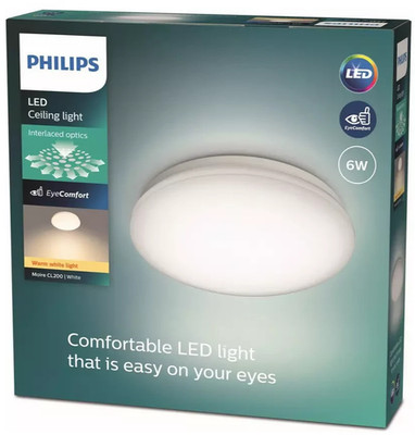 Philips LED Moire Indoor Ceiling Light Eye Comfort 6W Warm White LED ...
