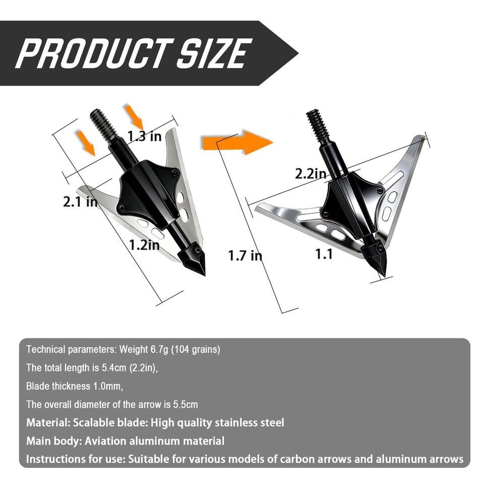12pcs BloodRunner Broadheads 100Gr 2 Spring Slide Retractable Blade ...