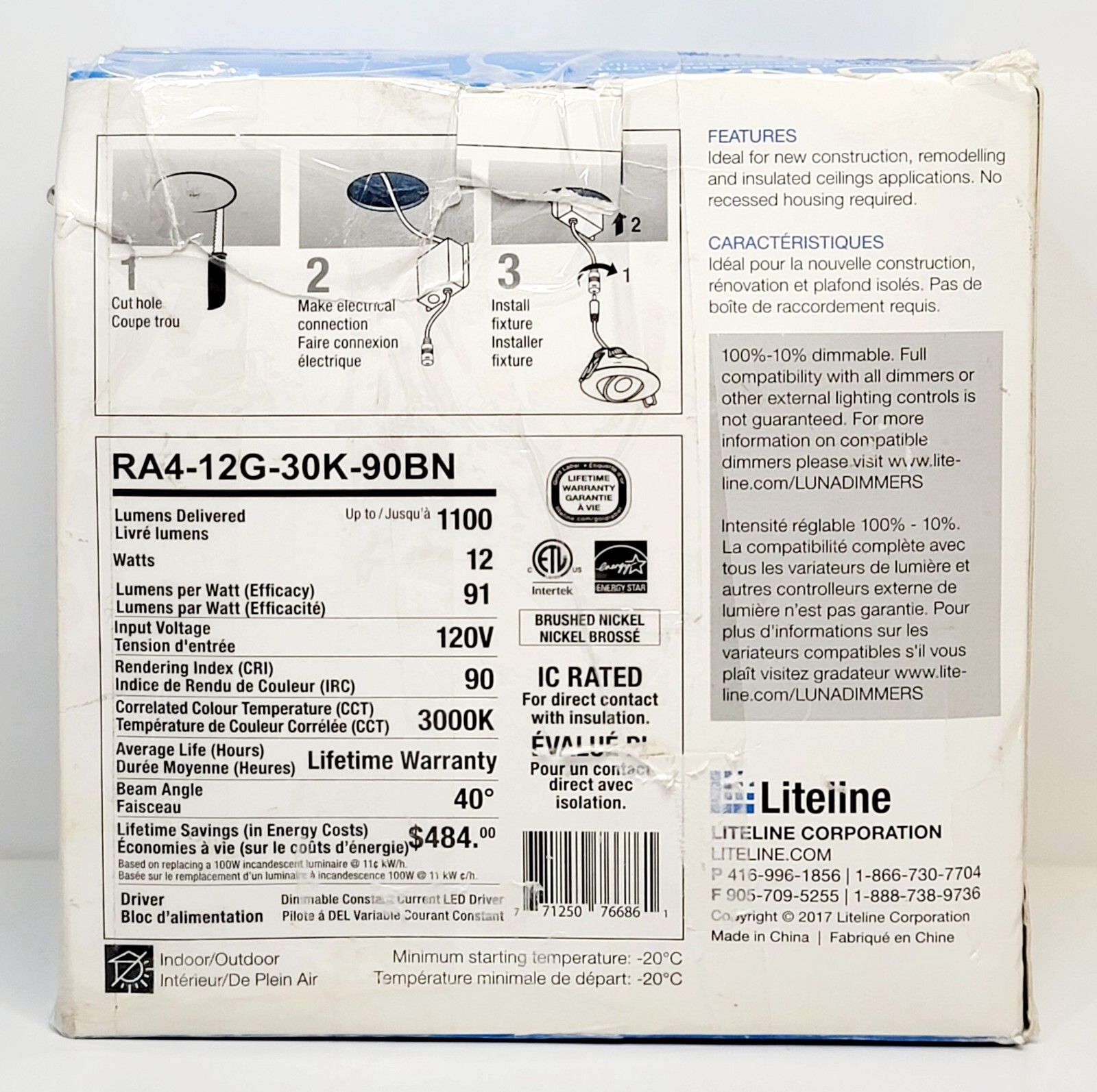 LITELINE Luna 4 RA4-12G-30K-90SL 4" Gimbal Recessed LIGHT 1100 LUMENS ...