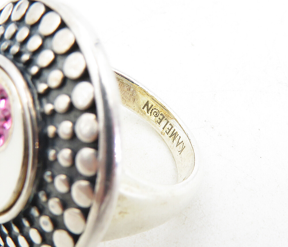 KEMELE @N 925 Silver - Enamel & Pink Topaz Ribbon Cocktail Ring Sz 6 ...