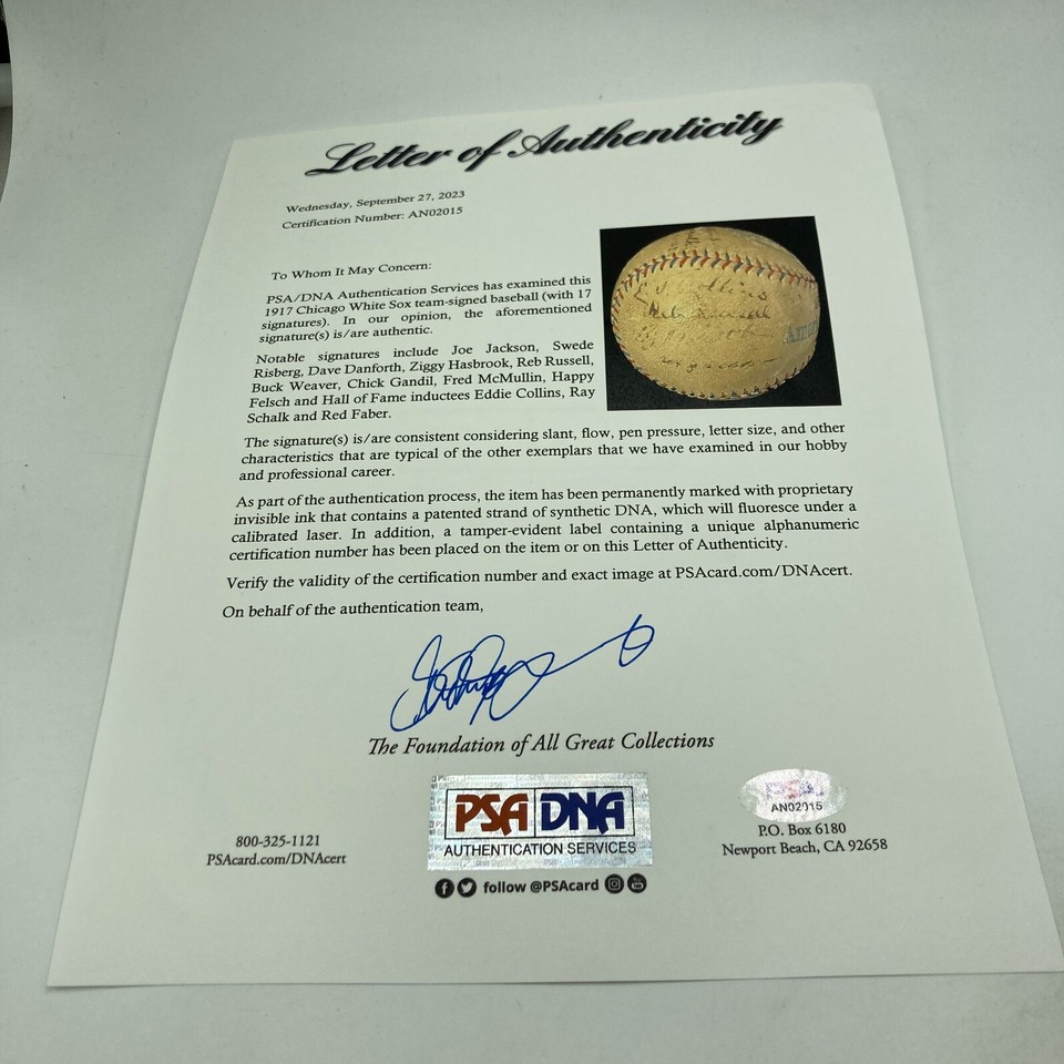 Joe Jackson Signed 1917 Chicago White Sox (Black Sox) Team Signed ...