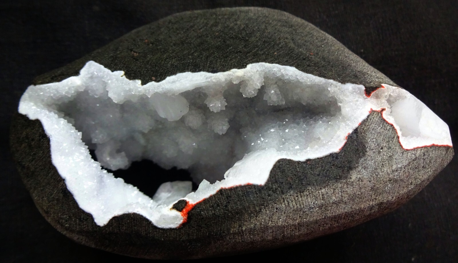 STUNNING CALCITE CRYSTALS W/ STILBITE IN CORAL CHALCEDONY MATRIX GEODE ...