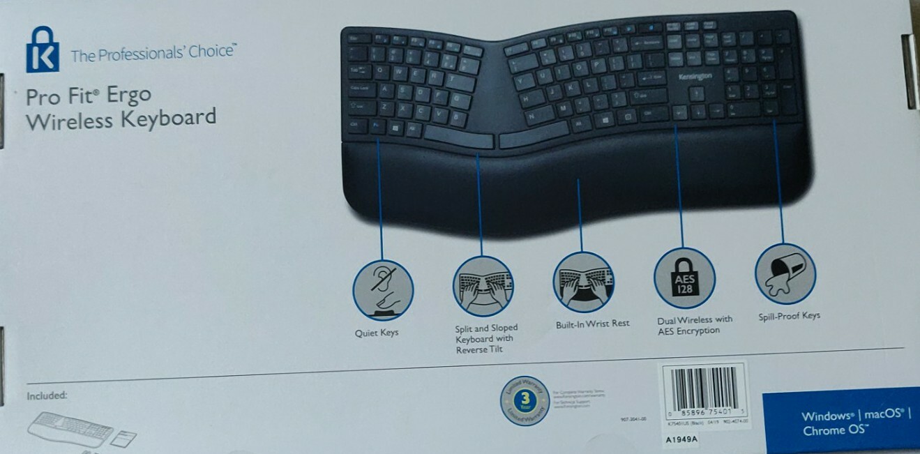 - Kensington - K75406US - Pro Fit Ergo Wireless Keyboard & Mouse for ...