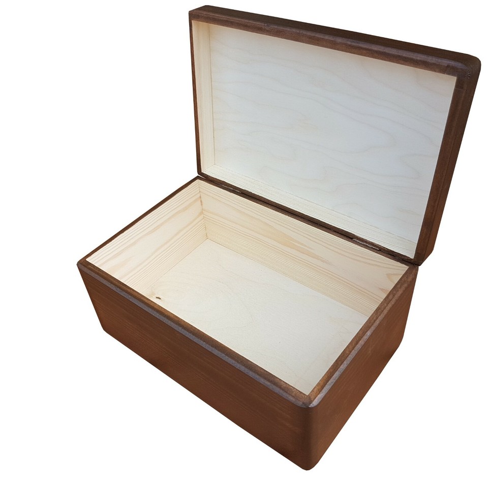 Wooden Box in Four Types, Hand Painted Brown Acrylic Paint. 30 cm long ...