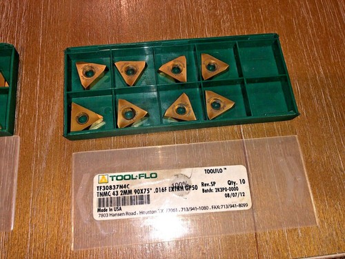 TOOL FLO CARBIDE INSERTS TNMC 43 2MM 90X75 DEGREE .016F EXTRH GP50 QTY ...