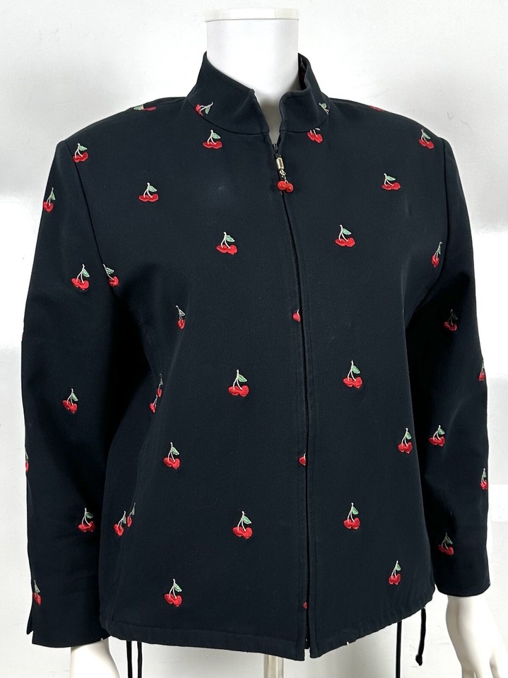 St John Jacket Embroidered Cherries So Cherry Zip Mandarin Collar ...