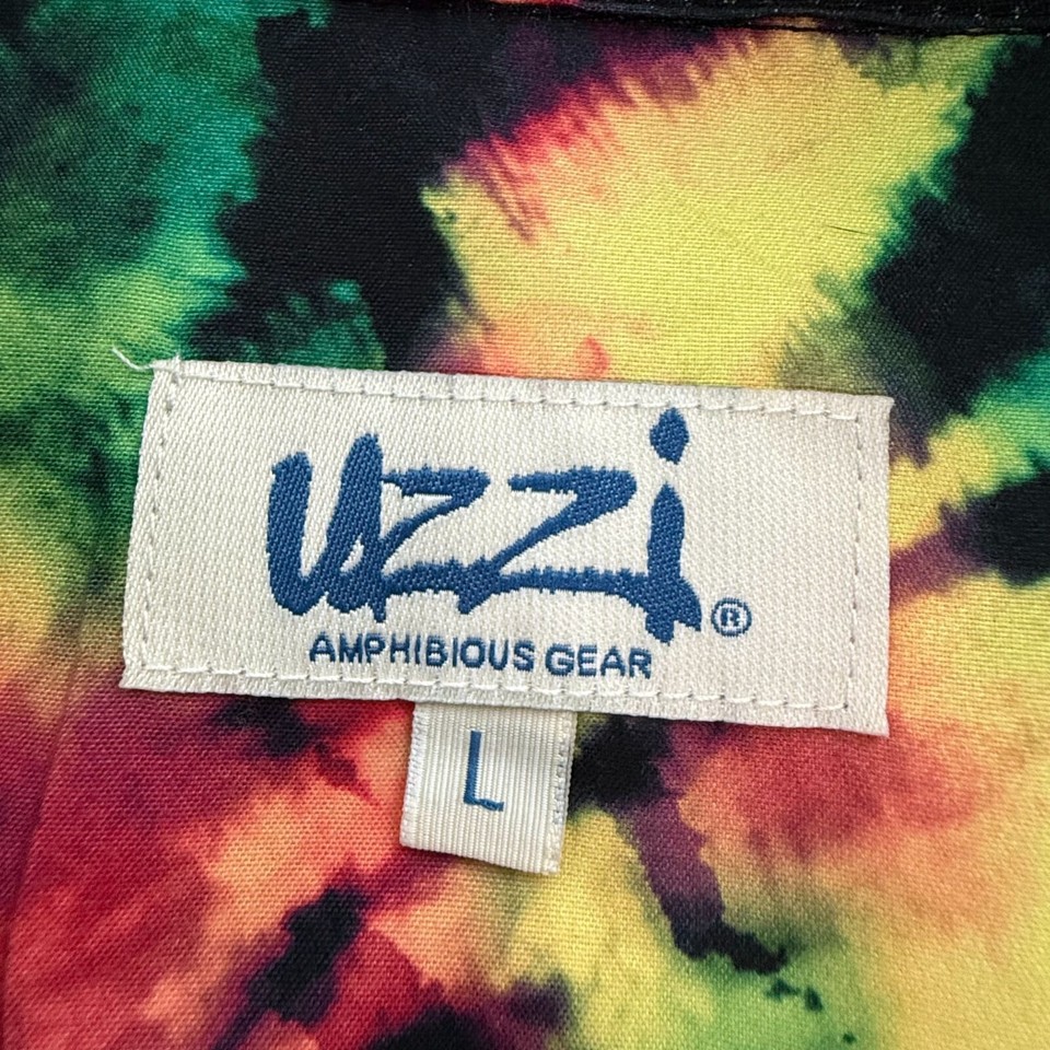 Uzzi Shirt Mens L Red Black Abstract Hawaiian Tie-Dye Button Up Short ...