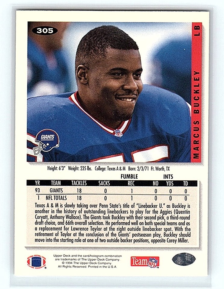 1994 Collector's Choice Marcus Buckley Buffalo Bills #305 | eBay