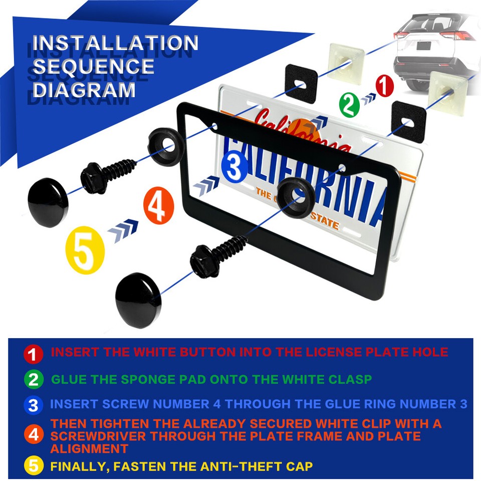 License Plate Frame Screws Stainless Steel Bolts Caps Car Fasteners Kit ...