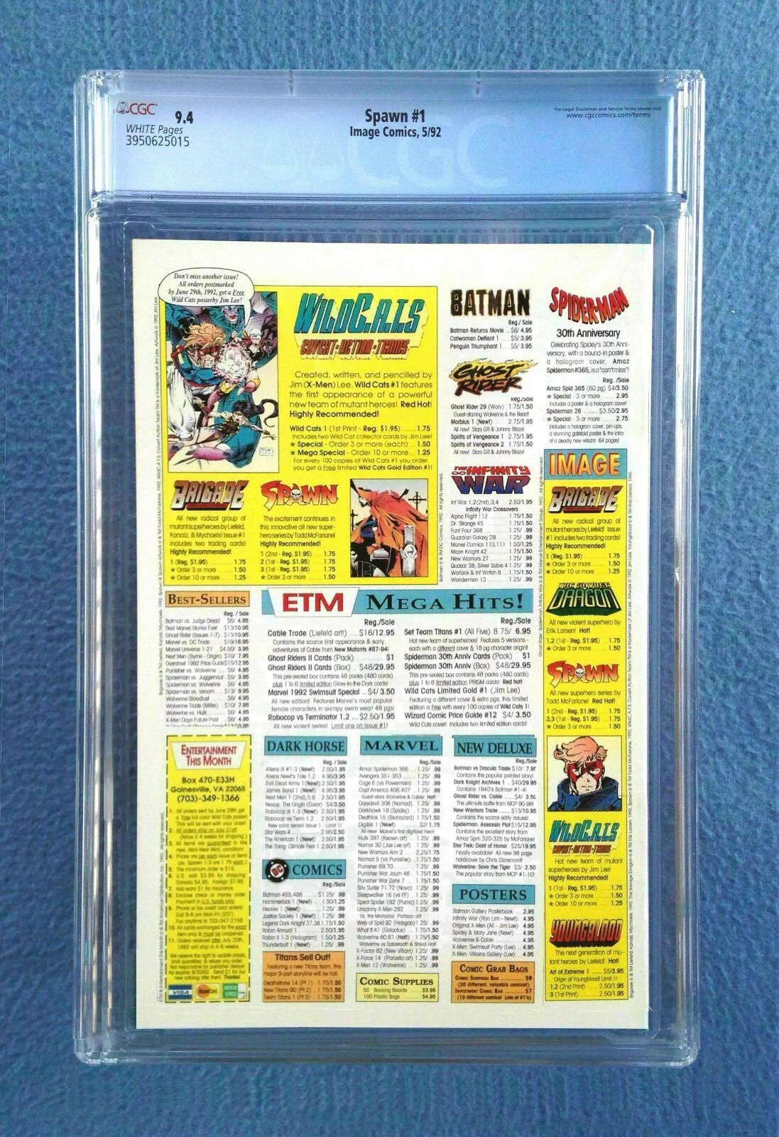 SPAWN #1 CGC 9.4 NEAR MINT WHITE PAGES IMAGE COMICS 1ST SPAWN TODD ...