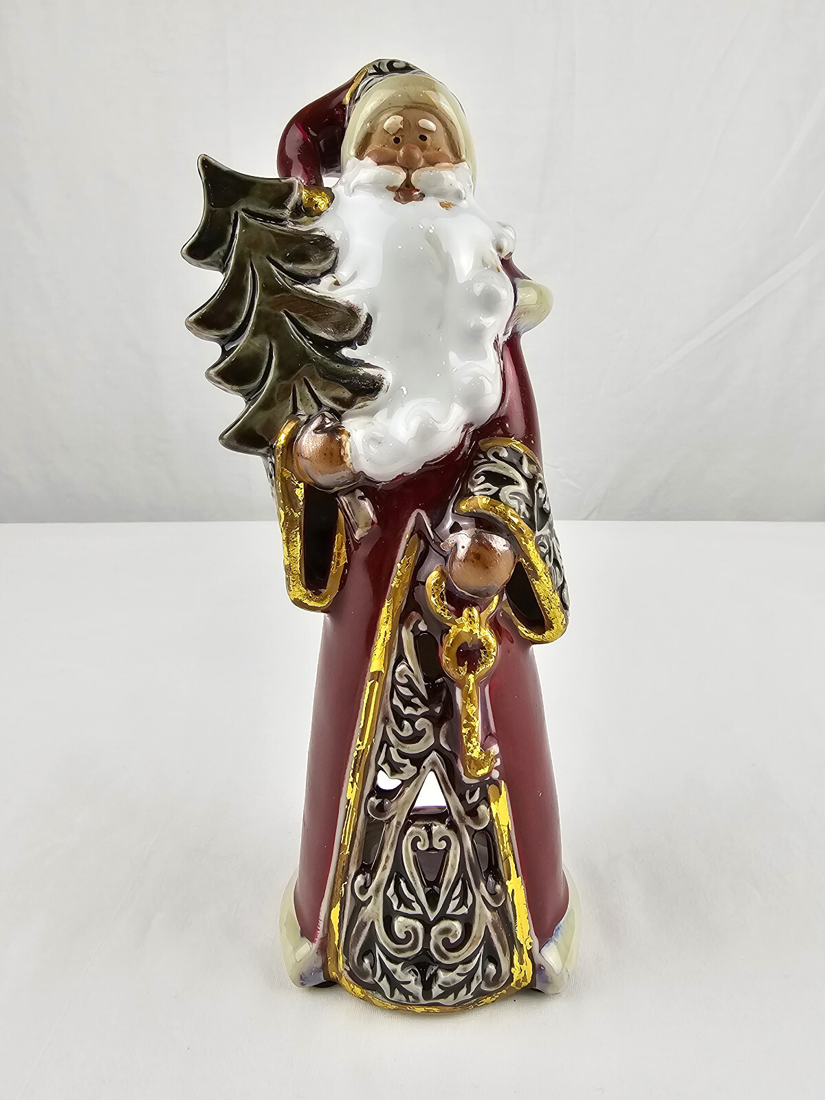 Vintage Ceramic Santa Clause w/Tree Candle Votive Holder 8.5" Tall | eBay
