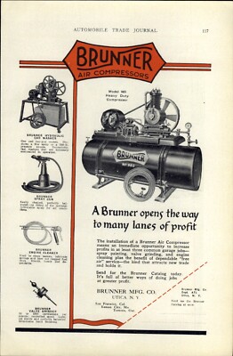 1926 PAPER AD CAR AUTO Brunner Air Compressor Model 965 Hydraulic ...