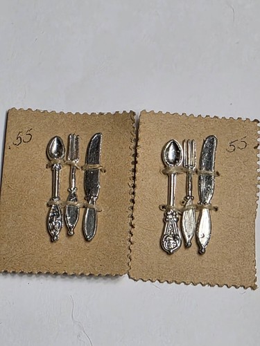 2 Antique German Carded Dollhouse Miniature Place Settings Flatware ...