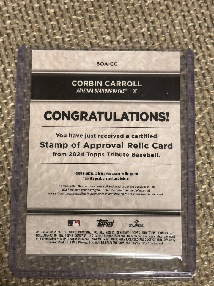 2024 Topps Tribute CORBIN CARROLL Stamp of Approval Relic Memorabilia ...