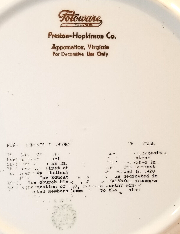 FIRST CHRISTIAN CHURCH, McKINNEY, TX, 1848-1961 MEMORIAL PLATE with ...