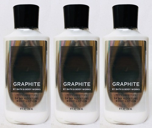 3 Bath & Body Works GRAPHITE FOR MEN 24HR Moisture Body Lotion Cream 8 ...