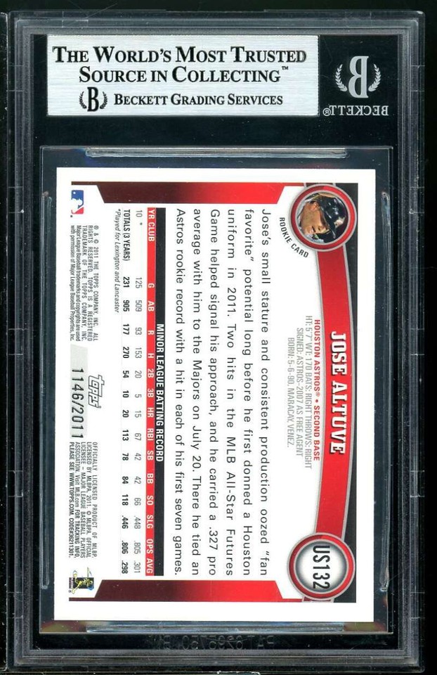 Jose Altuve Rookie Card 2011 Topps Update Gold #US132 BGS 9 (8.5 9.5 9. ...