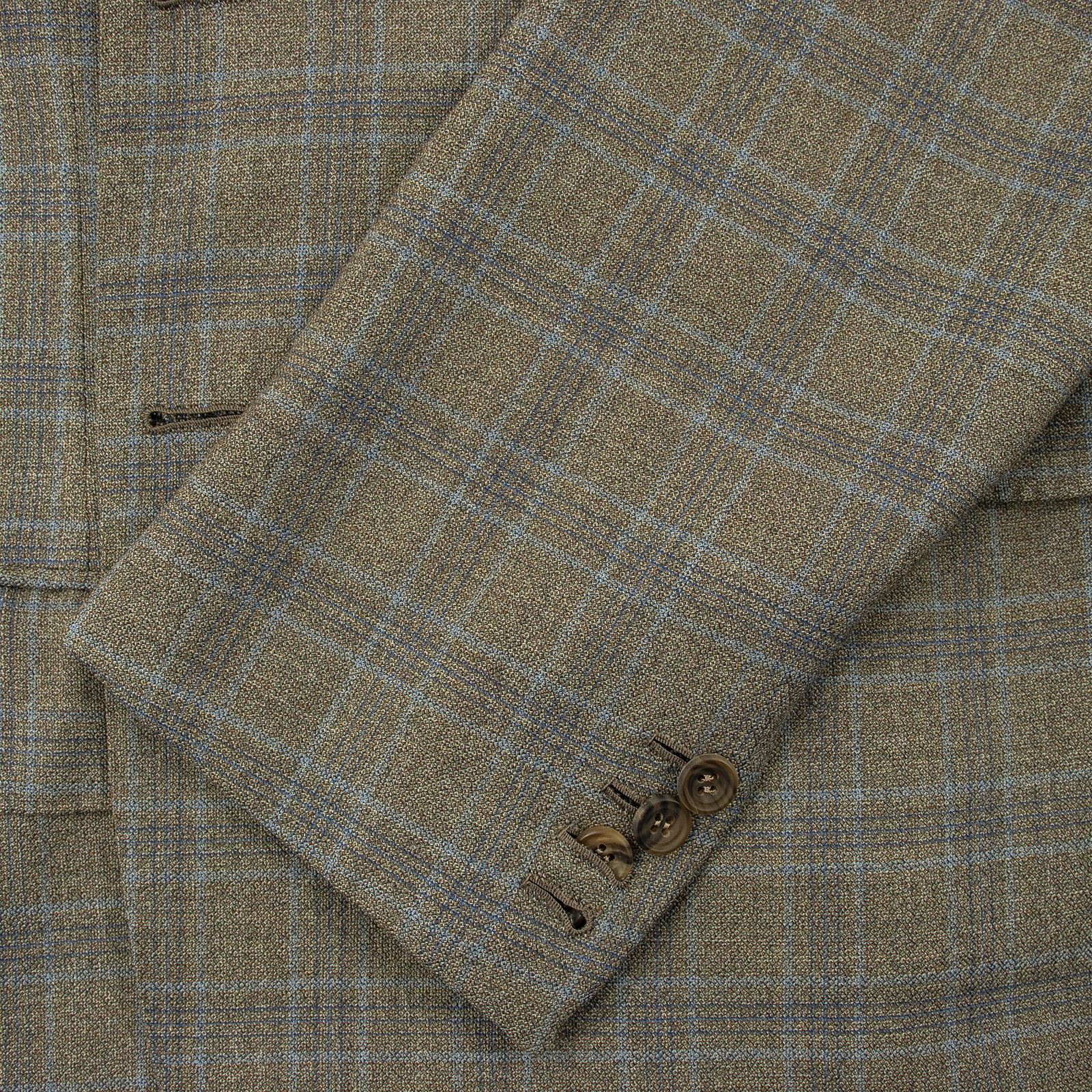 Domenico Spano Bespoke Brown Blue Wool Plaid Woven Lined Jacket 42L ...