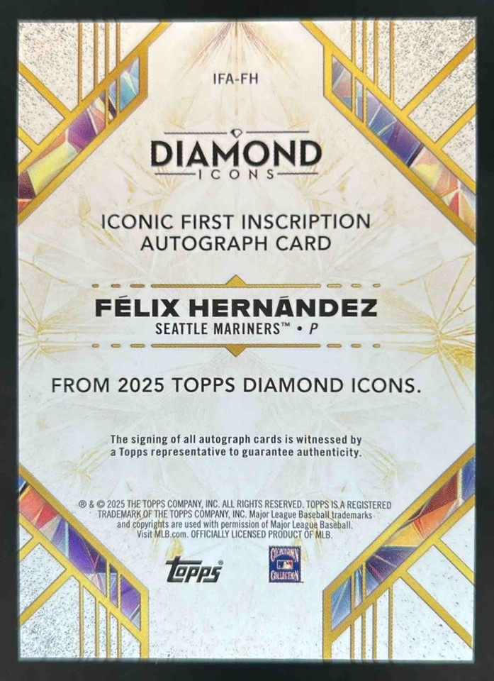 2025 Topps Diamond Icons Felix Hernandez Iconic Firsts Inscription Auto ...