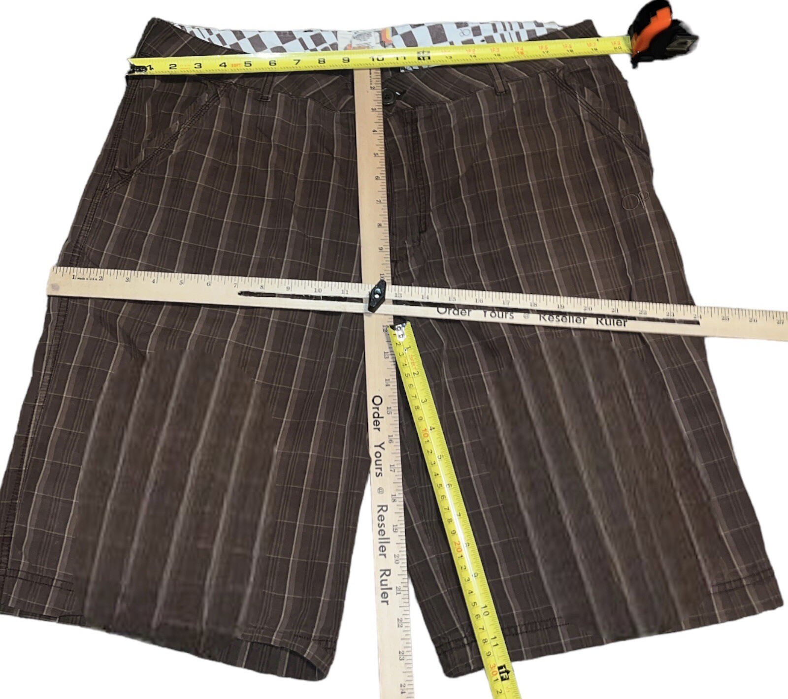 OP Ocean Pacific Shorts Mens 38 Brown Plaid Bermuda Chino Casual ...